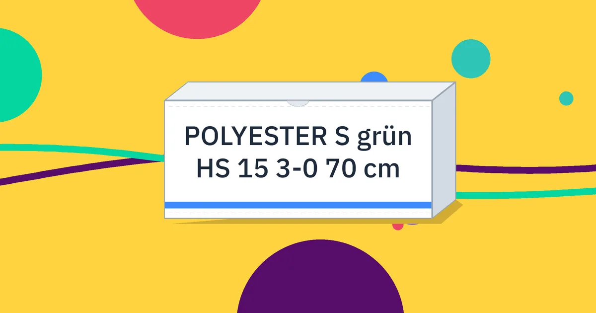 Symbolbild: Packung mit der Aufschrift POLYESTER S grün HS 15 3-0 70 cm (PZN 00548471) – Verfügbarkeit und Bezug in Apotheken in Frankfurt am Main