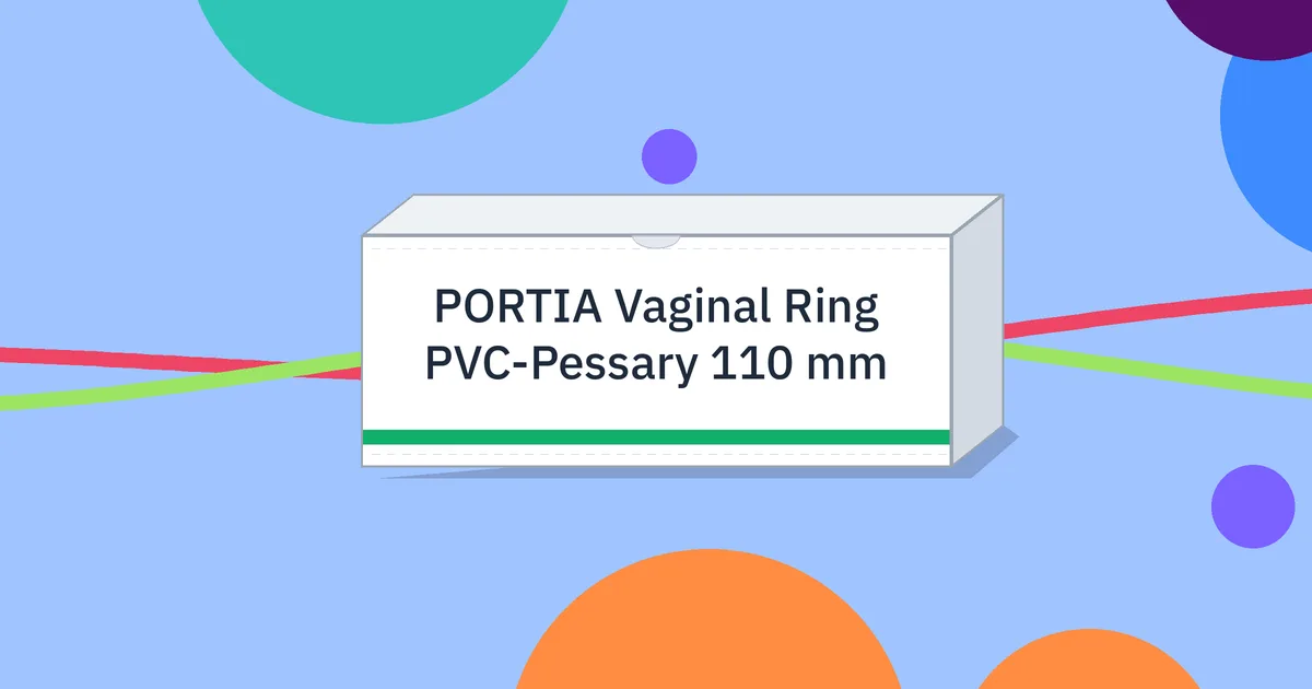Symbolbild: Packung mit der Aufschrift PORTIA Vaginal Ring PVC-Pessary 110 mm (PZN 12743060) – Verfügbarkeit und Bezug in Apotheken in Frankfurt am Main