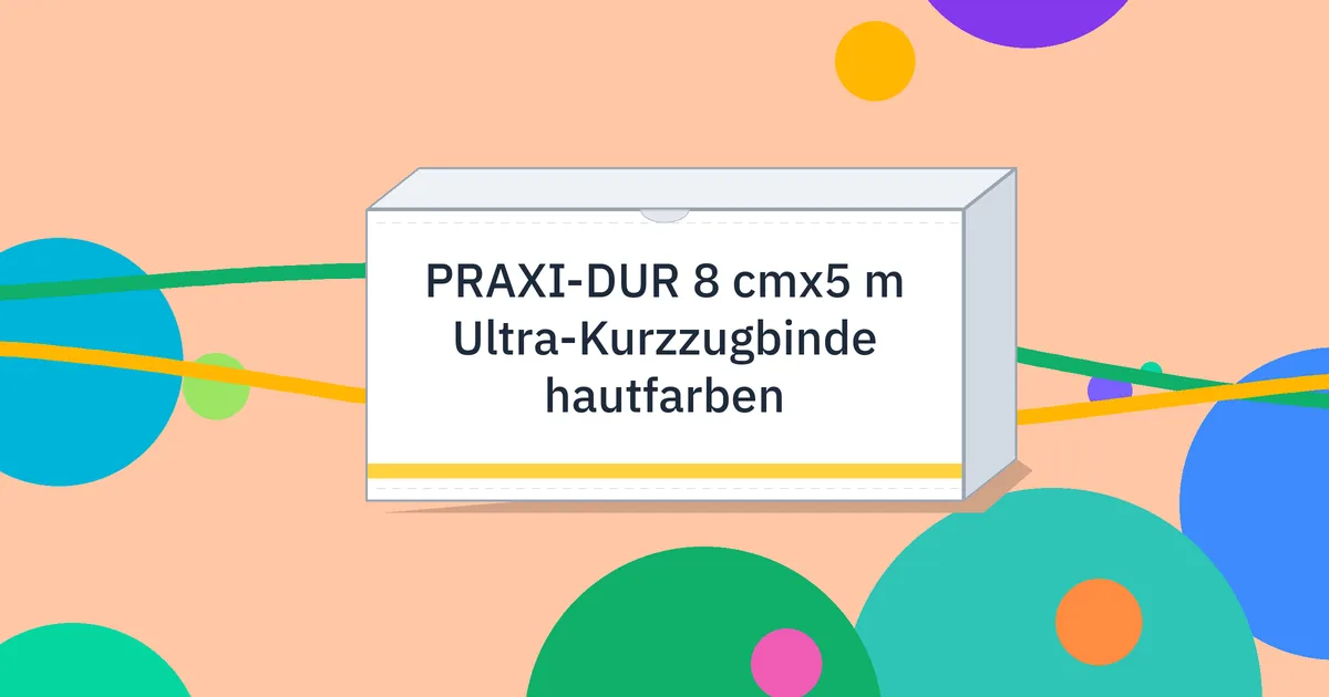 Symbolbild: Packung mit der Aufschrift PRAXI-DUR 8 cmx5 m Ultra-Kurzzugbinde hautfarben (PZN 12825645) – Verfügbarkeit und Bezug in Apotheken in Frankfurt am Main