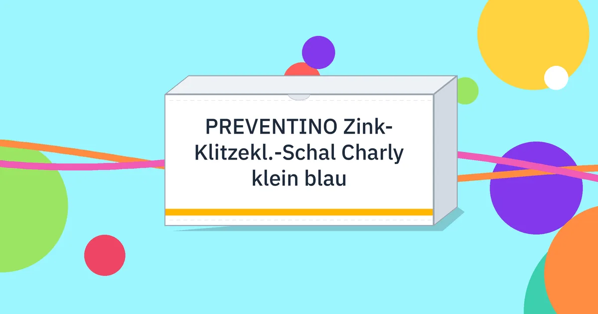 Symbolbild: Packung mit der Aufschrift PREVENTINO Zink-Klitzekl.-Schal Charly klein blau (PZN 12447321) – Verfügbarkeit und Bezug in Apotheken in Frankfurt am Main