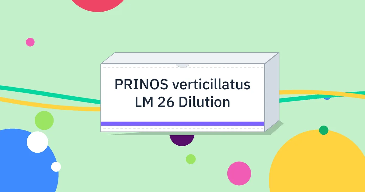 Symbolbild: Packung mit der Aufschrift PRINOS verticillatus LM 26 Dilution (PZN 13668159) – Verfügbarkeit und Bezug in Apotheken in Frankfurt am Main