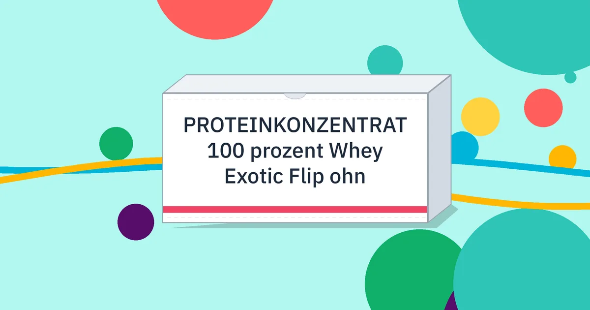 Symbolbild: Packung mit der Aufschrift PROTEINKONZENTRAT 100 prozent Whey Exotic Flip ohn (PZN 12530068) – Verfügbarkeit und Bezug in Apotheken in Frankfurt am Main