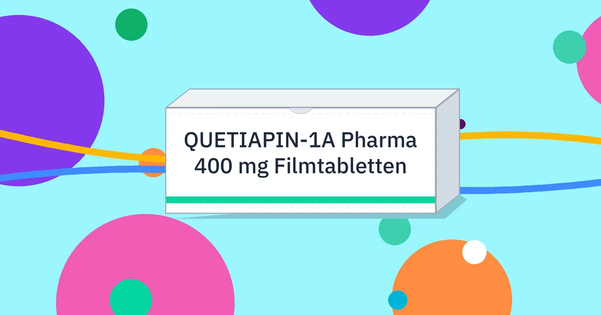 Symbolbild: Packung mit der Aufschrift QUETIAPIN-1A Pharma 400 mg Filmtabletten (PZN 09494966) – Verfügbarkeit und Bezug in Apotheken in Frankfurt am Main