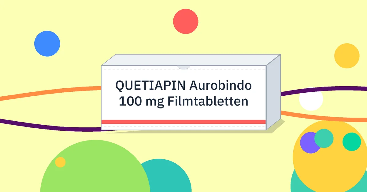 Symbolbild: Packung mit der Aufschrift QUETIAPIN Aurobindo 100 mg Filmtabletten (PZN 01340413) – Verfügbarkeit und Bezug in Apotheken in Frankfurt am Main