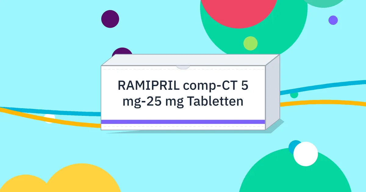 Symbolbild: Packung mit der Aufschrift RAMIPRIL comp-CT 5 mg-25 mg Tabletten (PZN 01694536) – Verfügbarkeit und Bezug in Apotheken in Frankfurt am Main