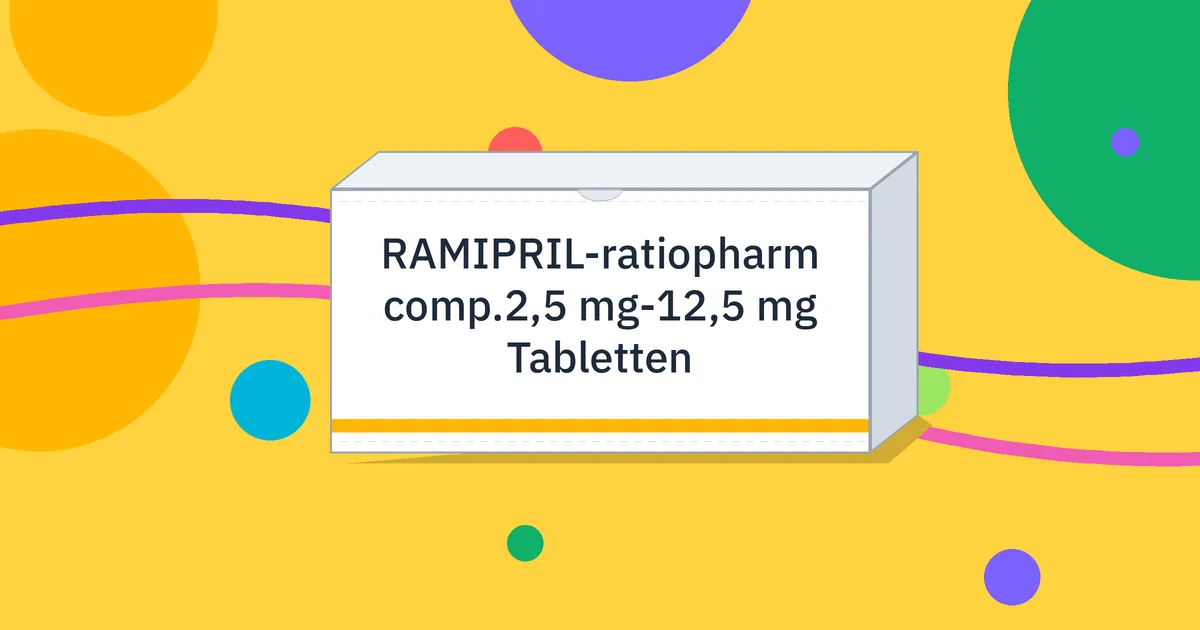 Symbolbild: Packung mit der Aufschrift RAMIPRIL-ratiopharm comp.2,5 mg-12,5 mg Tabletten (PZN 02355233) – Verfügbarkeit und Bezug in Apotheken in Frankfurt am Main