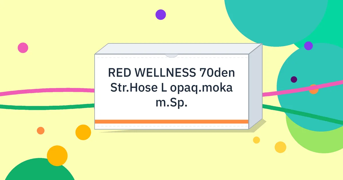 Symbolbild: Packung mit der Aufschrift RED WELLNESS 70den Str.Hose L opaq.moka m.Sp. (PZN 16176451) – Verfügbarkeit und Bezug in Apotheken in Frankfurt am Main