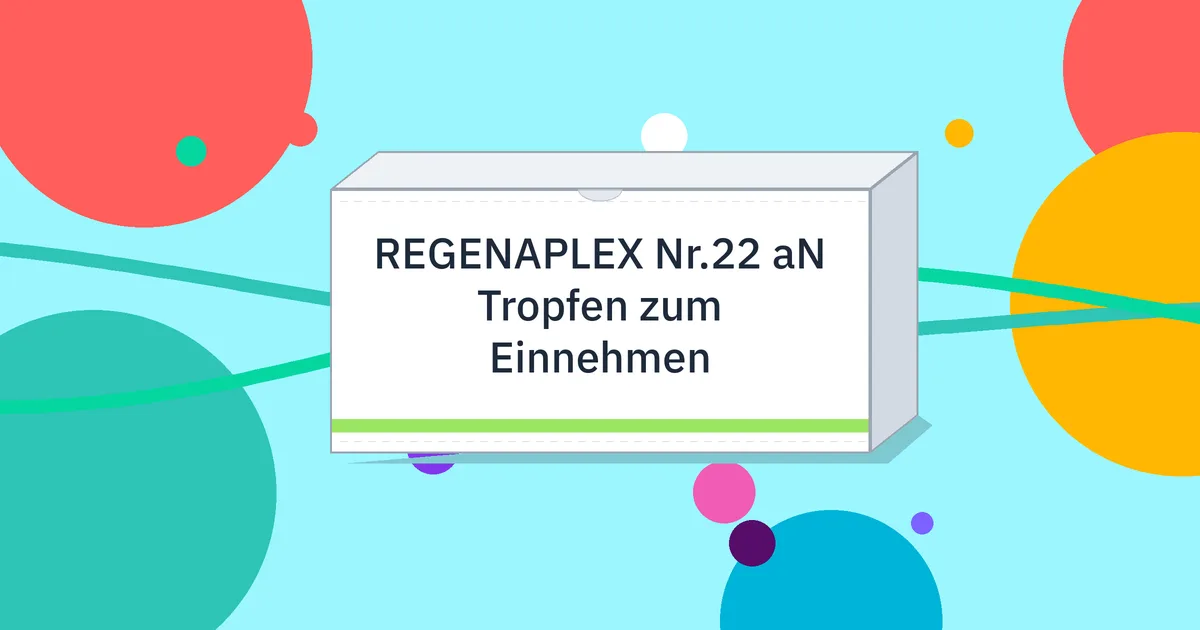 Symbolbild: Packung mit der Aufschrift REGENAPLEX Nr.22 aN Tropfen zum Einnehmen (PZN 06324175) – Verfügbarkeit und Bezug in Apotheken in Frankfurt am Main
