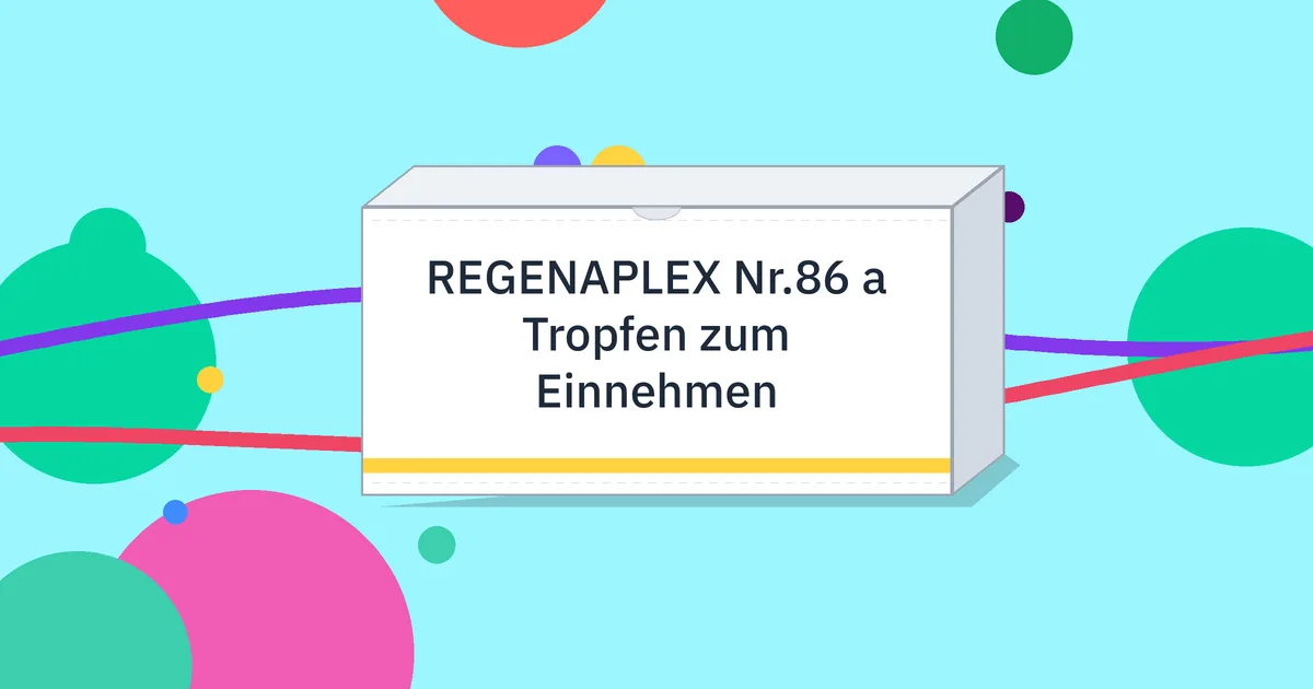 Symbolbild: Packung mit der Aufschrift REGENAPLEX Nr.86 a Tropfen zum Einnehmen (PZN 02643392) – Verfügbarkeit und Bezug in Apotheken in Frankfurt am Main