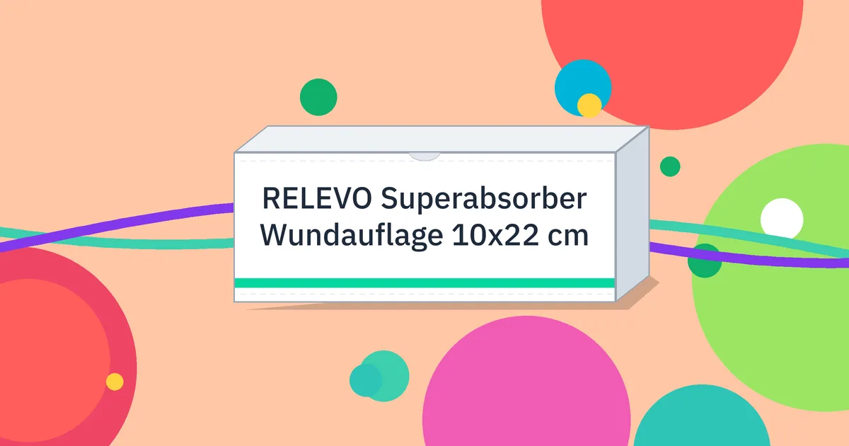 Symbolbild: Packung mit der Aufschrift RELEVO Superabsorber Wundauflage 10x22 cm (PZN 11586664) – Verfügbarkeit und Bezug in Apotheken in Frankfurt am Main