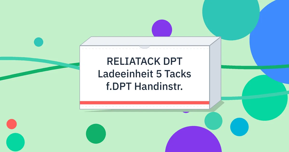 Symbolbild: Packung mit der Aufschrift RELIATACK DPT Ladeeinheit 5 Tacks f.DPT Handinstr. (PZN 18258555) – Verfügbarkeit und Bezug in Apotheken in Frankfurt am Main