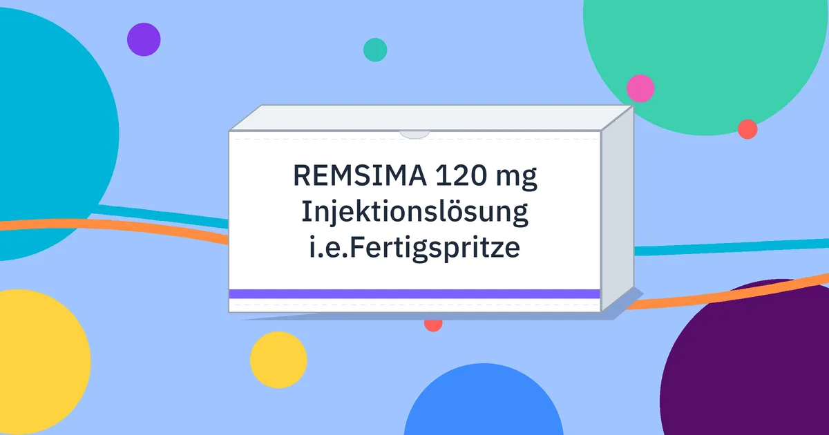 Symbolbild: Packung mit der Aufschrift REMSIMA 120 mg Injektionslösung i.e.Fertigspritze (PZN 16735991) – Verfügbarkeit und Bezug in Apotheken in Frankfurt am Main