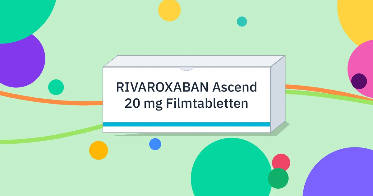 Symbolbild: Packung mit der Aufschrift RIVAROXABAN Ascend 20 mg Filmtabletten (PZN 20162029) – Verfügbarkeit und Bezug in Apotheken in Frankfurt am Main