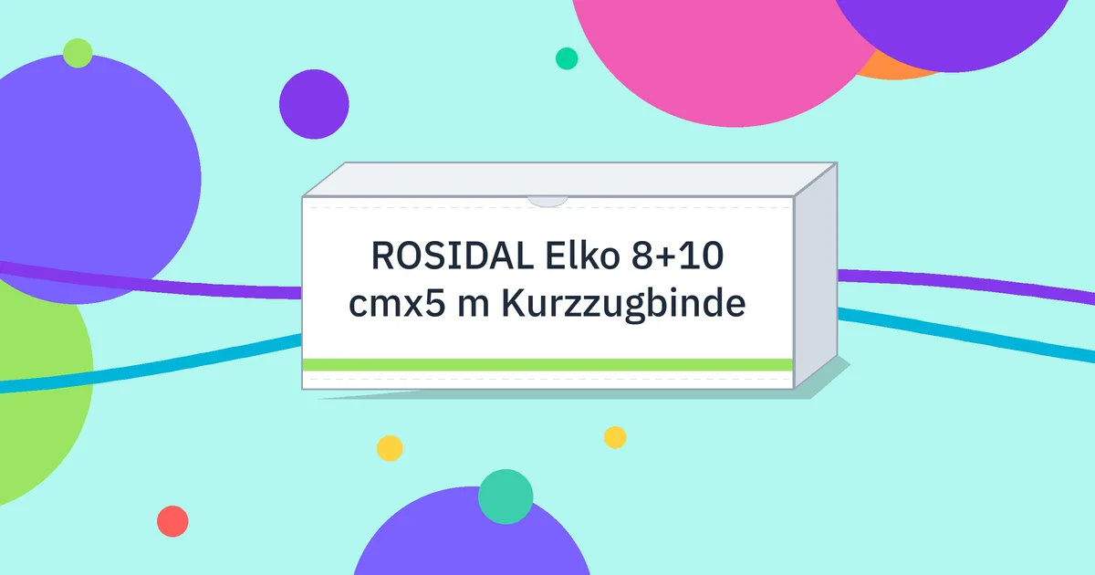 Symbolbild: Packung mit der Aufschrift ROSIDAL Elko 8+10 cmx5 m Kurzzugbinde (PZN 20274231) – Verfügbarkeit und Bezug in Apotheken in Frankfurt am Main