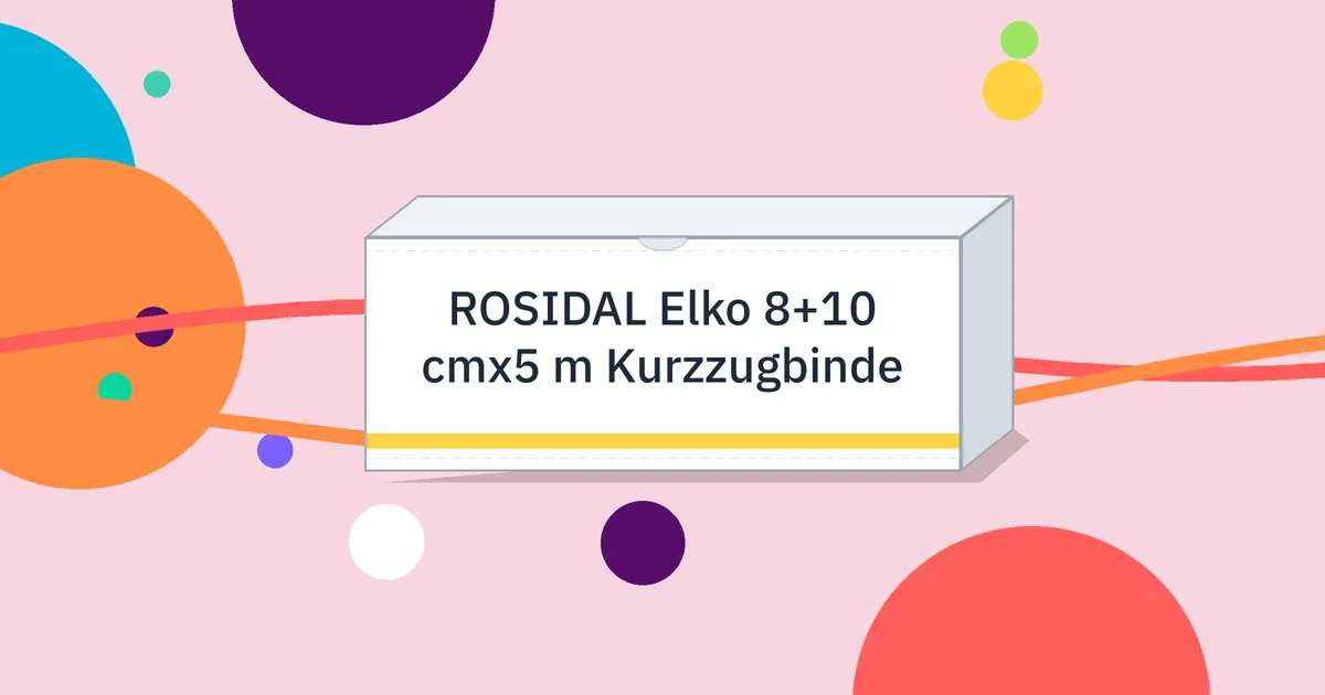 Symbolbild: Packung mit der Aufschrift ROSIDAL Elko 8+10 cmx5 m Kurzzugbinde (PZN 06585645) – Verfügbarkeit und Bezug in Apotheken in Frankfurt am Main