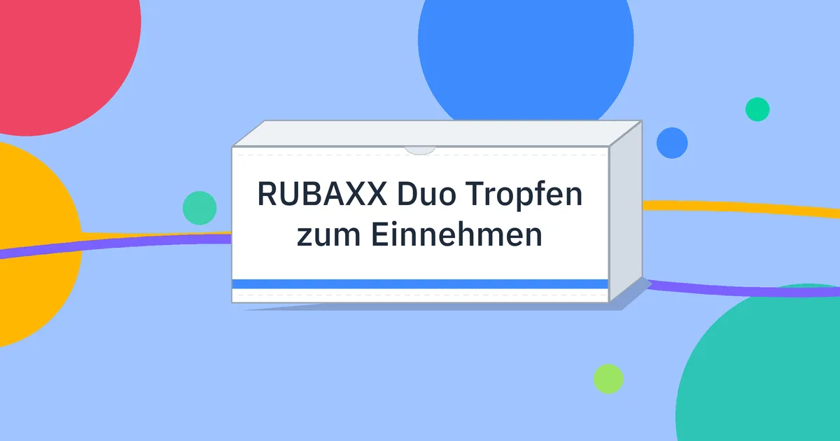 Symbolbild: Packung mit der Aufschrift RUBAXX Duo Tropfen zum Einnehmen (PZN 16120864) – Verfügbarkeit und Bezug in Apotheken in Frankfurt am Main