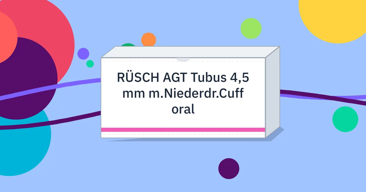 Symbolbild: Packung mit der Aufschrift RÜSCH AGT Tubus 4,5 mm m.Niederdr.Cuff oral (PZN 06636578) – Verfügbarkeit und Bezug in Apotheken in Frankfurt am Main