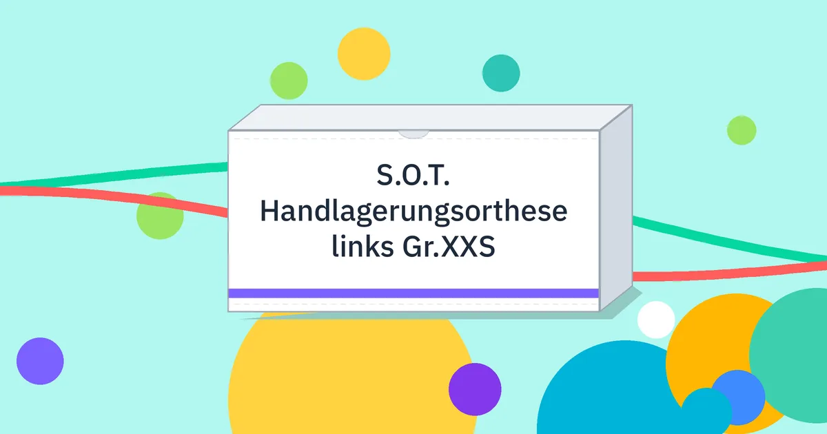 Symbolbild: Packung mit der Aufschrift S.O.T. Handlagerungsorthese links Gr.XXS (PZN 15861943) – Verfügbarkeit und Bezug in Apotheken in Frankfurt am Main