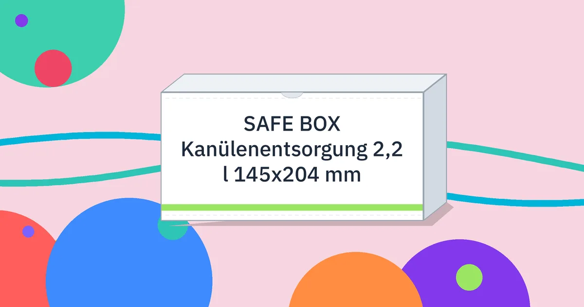 Symbolbild: Packung mit der Aufschrift SAFE BOX Kanülenentsorgung 2,2 l 145x204 mm (PZN 13909551) – Verfügbarkeit und Bezug in Apotheken in Frankfurt am Main