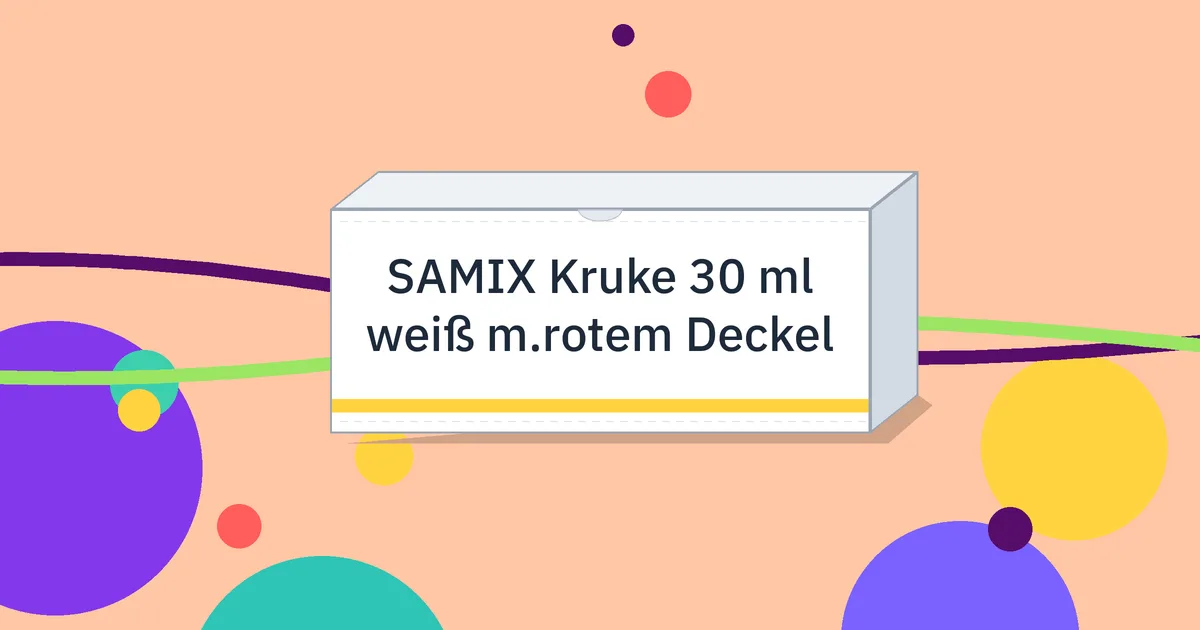 Symbolbild: Packung mit der Aufschrift SAMIX Kruke 30 ml weiß m.rotem Deckel (PZN 19987718) – Verfügbarkeit und Bezug in Apotheken in Frankfurt am Main