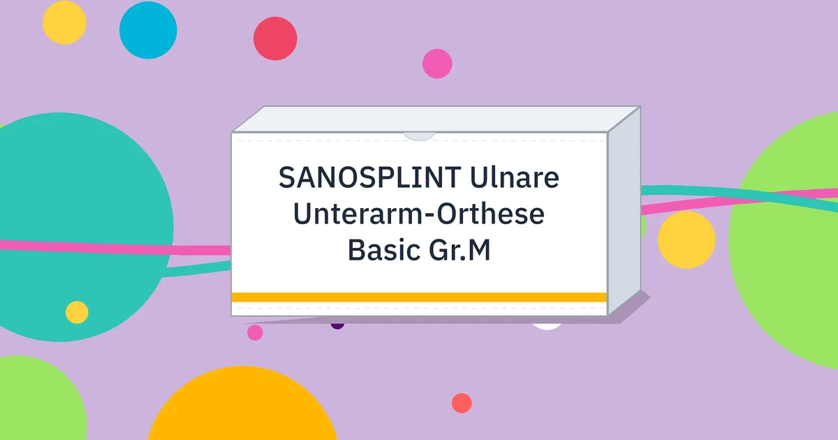 Symbolbild: Packung mit der Aufschrift SANOSPLINT Ulnare Unterarm-Orthese Basic Gr.M (PZN 11281226) – Verfügbarkeit und Bezug in Apotheken in Frankfurt am Main