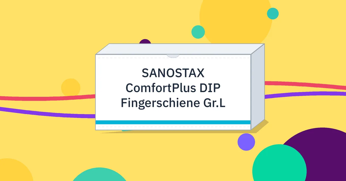 Symbolbild: Packung mit der Aufschrift SANOSTAX ComfortPlus DIP Fingerschiene Gr.L (PZN 13159268) – Verfügbarkeit und Bezug in Apotheken in Frankfurt am Main