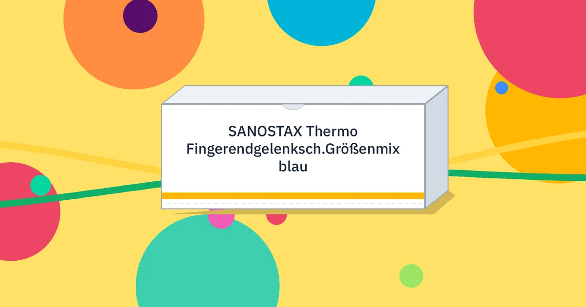Symbolbild: Packung mit der Aufschrift SANOSTAX Thermo Fingerendgelenksch.Größenmix blau (PZN 13305681) – Verfügbarkeit und Bezug in Apotheken in Frankfurt am Main