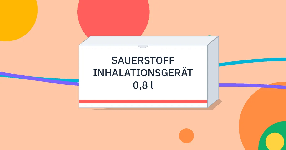 Symbolbild: Packung mit der Aufschrift SAUERSTOFF INHALATIONSGERÄT 0,8 l (PZN 02443291) – Verfügbarkeit und Bezug in Apotheken in Frankfurt am Main