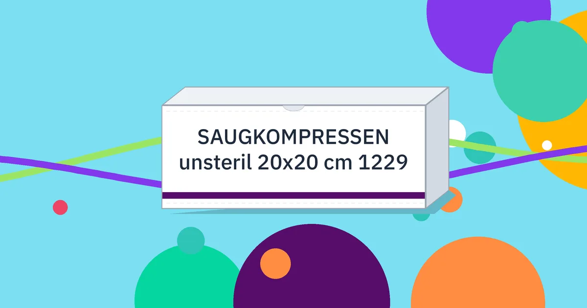 Symbolbild: Packung mit der Aufschrift SAUGKOMPRESSEN unsteril 20x20 cm 1229 (PZN 08696337) – Verfügbarkeit und Bezug in Apotheken in Frankfurt am Main