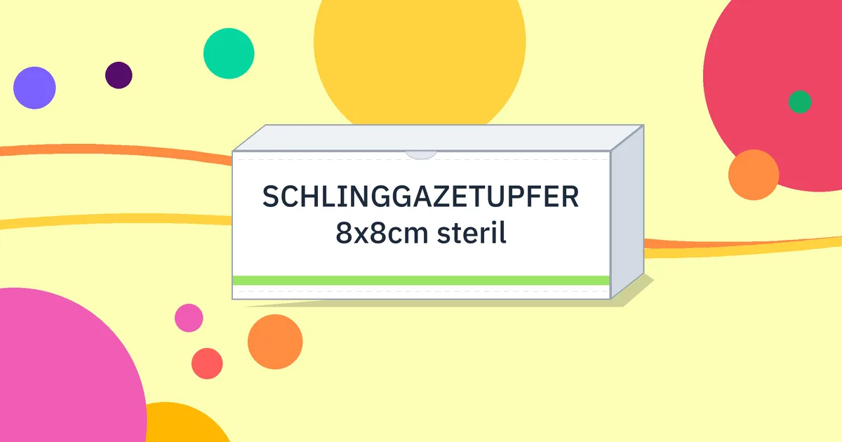 Symbolbild: Packung mit der Aufschrift SCHLINGGAZETUPFER 8x8cm steril (PZN 03040767) – Verfügbarkeit und Bezug in Apotheken in Frankfurt am Main