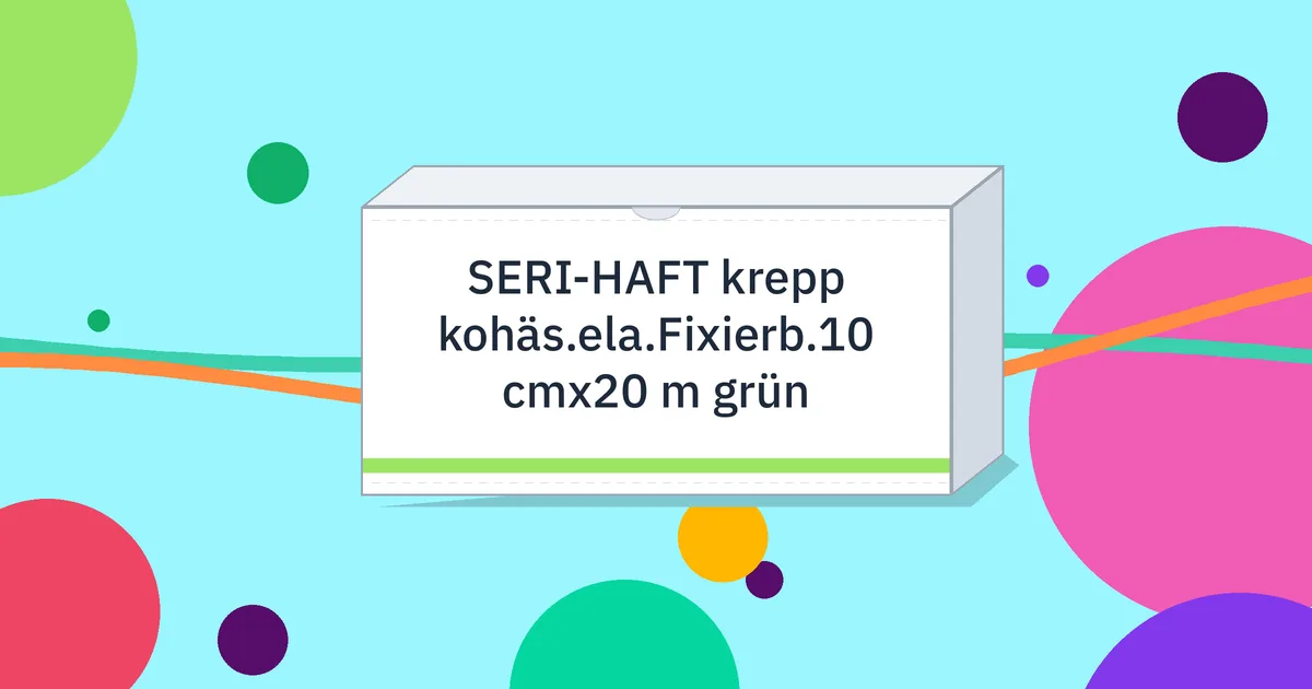 Symbolbild: Packung mit der Aufschrift SERI-HAFT krepp kohäs.ela.Fixierb.10 cmx20 m grün (PZN 14381709) – Verfügbarkeit und Bezug in Apotheken in Frankfurt am Main