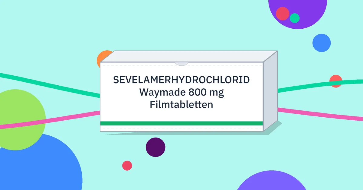 Symbolbild: Packung mit der Aufschrift SEVELAMERHYDROCHLORID Waymade 800 mg Filmtabletten (PZN 16319092) – Verfügbarkeit und Bezug in Apotheken in Frankfurt am Main