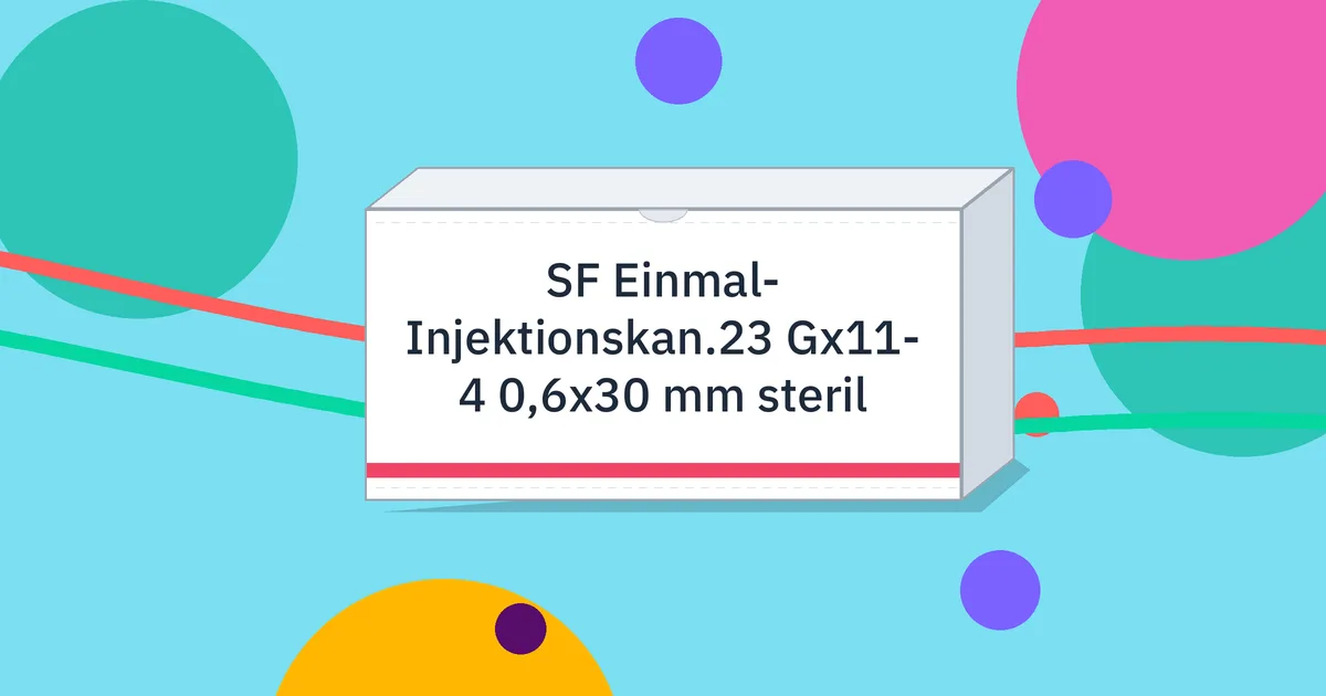 Symbolbild: Packung mit der Aufschrift SF Einmal-Injektionskan.23 Gx11-4 0,6x30 mm steril (PZN 17280788) – Verfügbarkeit und Bezug in Apotheken in Frankfurt am Main