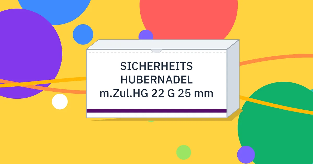 Symbolbild: Packung mit der Aufschrift SICHERHEITS HUBERNADEL m.Zul.HG 22 G 25 mm (PZN 14322003) – Verfügbarkeit und Bezug in Apotheken in Frankfurt am Main