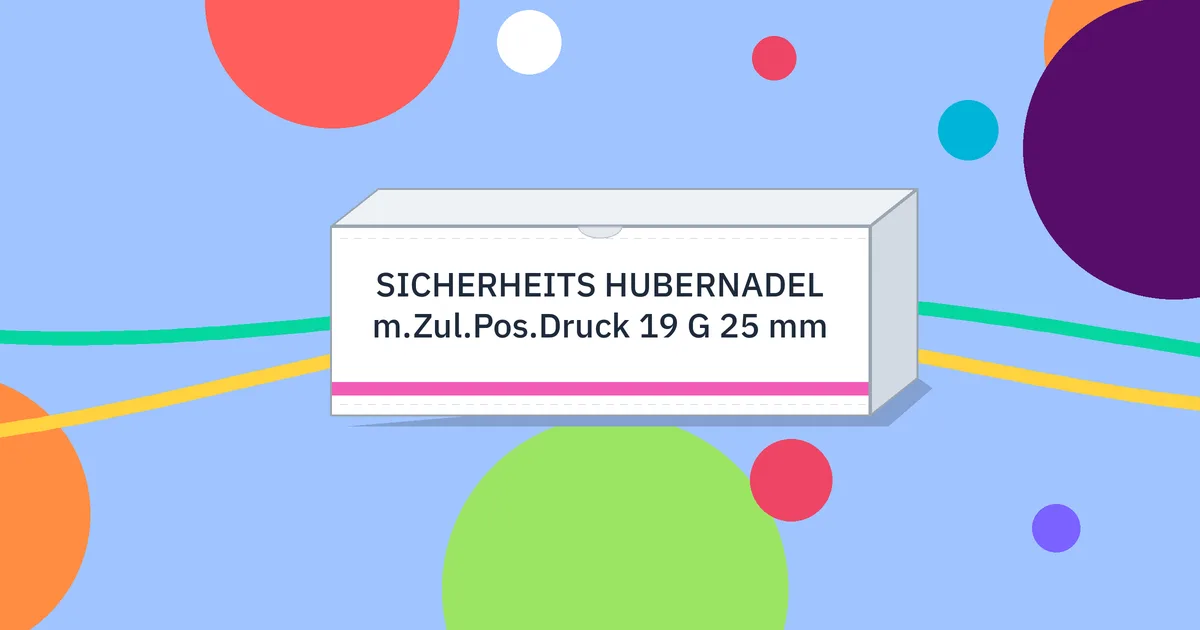 Symbolbild: Packung mit der Aufschrift SICHERHEITS HUBERNADEL m.Zul.Pos.Druck 19 G 25 mm (PZN 12646629) – Verfügbarkeit und Bezug in Apotheken in Frankfurt am Main