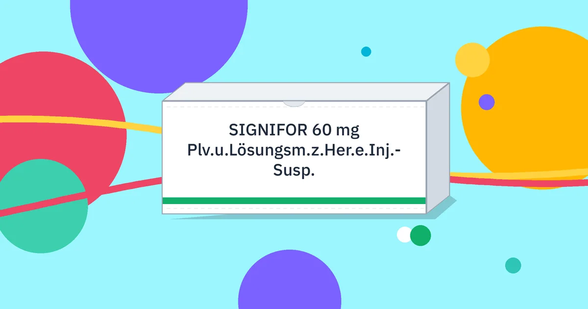 Symbolbild: Packung mit der Aufschrift SIGNIFOR 60 mg Plv.u.Lösungsm.z.Her.e.Inj.-Susp. (PZN 20185208) – Verfügbarkeit und Bezug in Apotheken in Frankfurt am Main