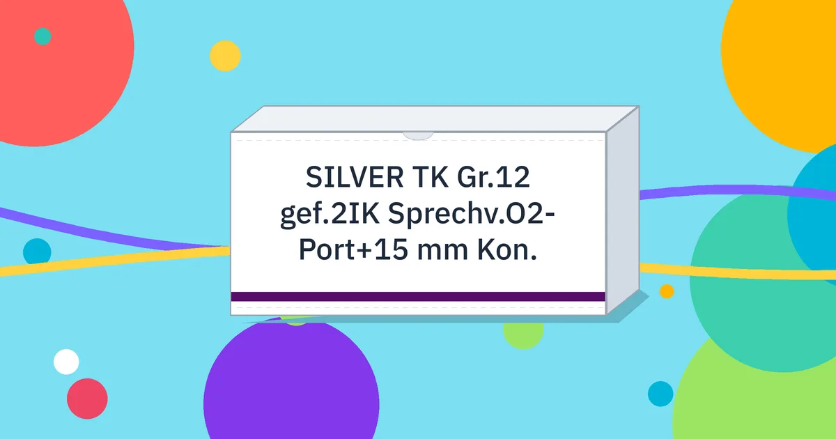 Symbolbild: Packung mit der Aufschrift SILVER TK Gr.12 gef.2IK Sprechv.O2-Port+15 mm Kon. (PZN 10317092) – Verfügbarkeit und Bezug in Apotheken in Frankfurt am Main