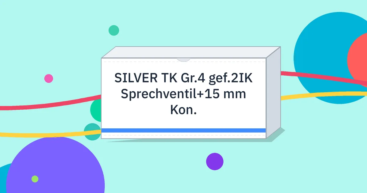 Symbolbild: Packung mit der Aufschrift SILVER TK Gr.4 gef.2IK Sprechventil+15 mm Kon. (PZN 10209942) – Verfügbarkeit und Bezug in Apotheken in Frankfurt am Main