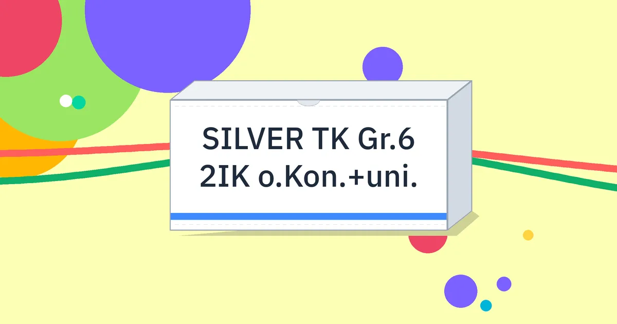 Symbolbild: Packung mit der Aufschrift SILVER TK Gr.6 2IK o.Kon.+uni. (PZN 10209818) – Verfügbarkeit und Bezug in Apotheken in Frankfurt am Main