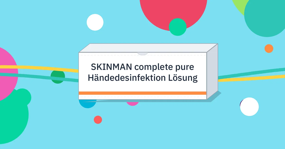 Symbolbild: Packung mit der Aufschrift SKINMAN complete pure Händedesinfektion Lösung (PZN 10818434) – Verfügbarkeit und Bezug in Apotheken in Frankfurt am Main