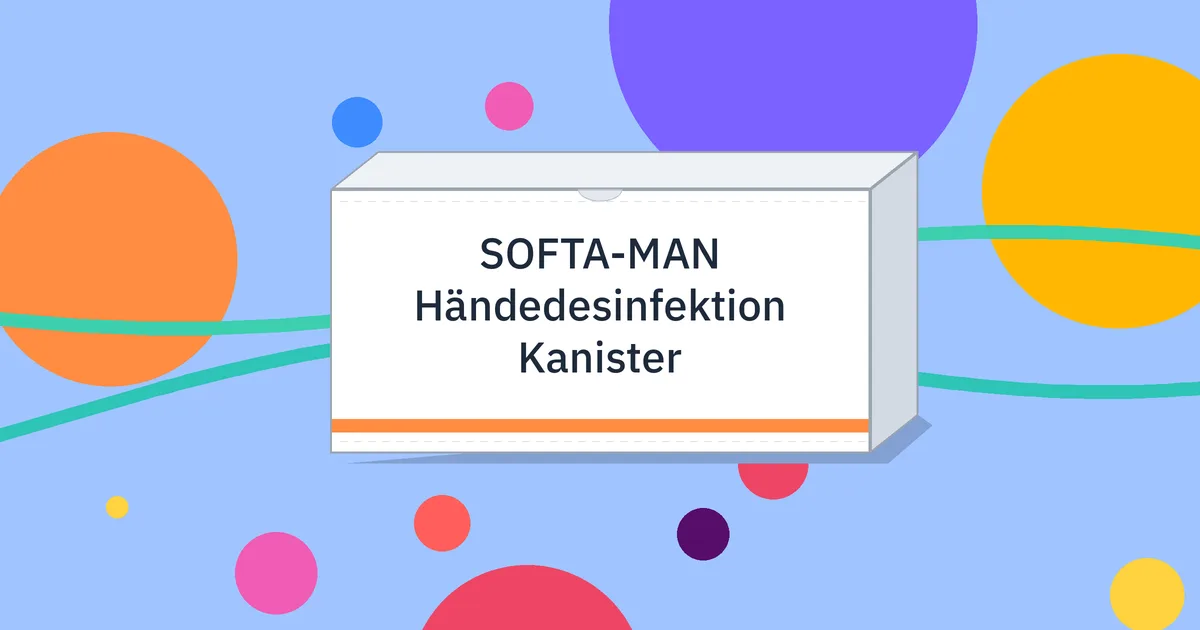 Symbolbild: Packung mit der Aufschrift SOFTA-MAN Händedesinfektion Kanister (PZN 02744302) – Verfügbarkeit und Bezug in Apotheken in Frankfurt am Main