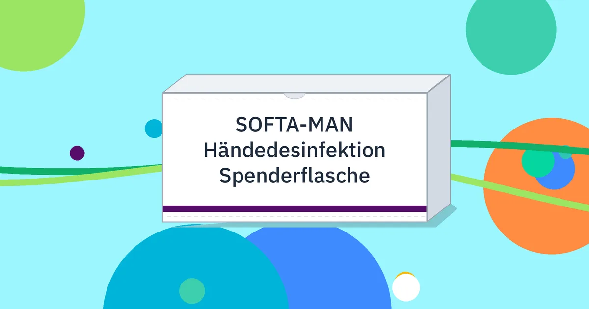 Symbolbild: Packung mit der Aufschrift SOFTA-MAN Händedesinfektion Spenderflasche (PZN 08504964) – Verfügbarkeit und Bezug in Apotheken in Frankfurt am Main