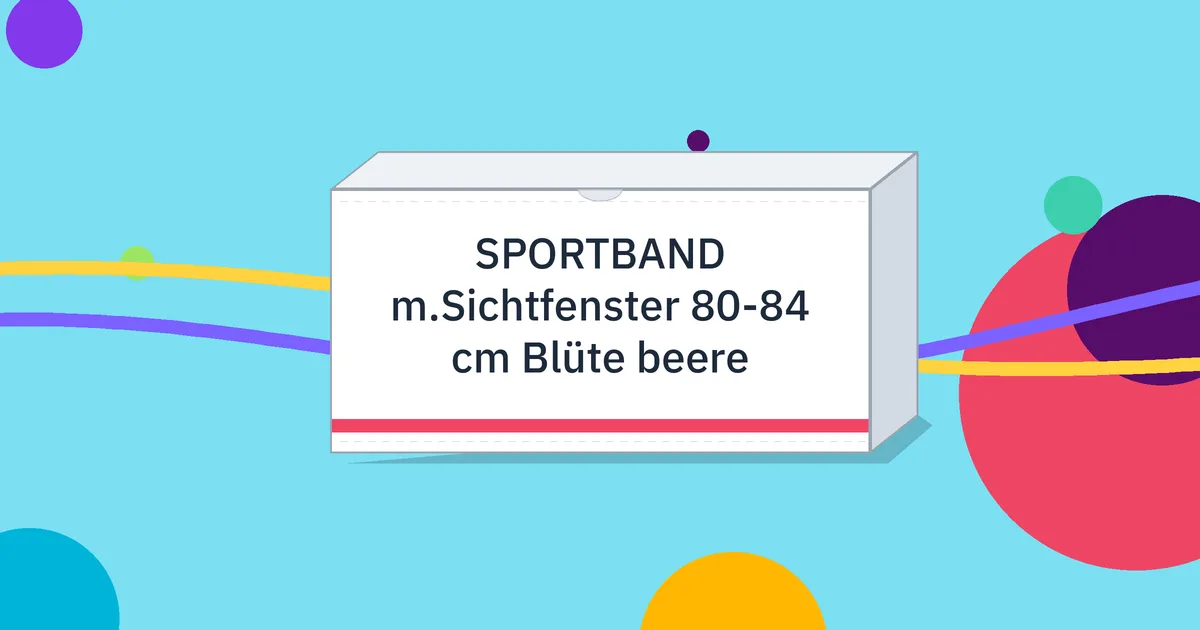 Symbolbild: Packung mit der Aufschrift SPORTBAND m.Sichtfenster 80-84 cm Blüte beere (PZN 13917065) – Verfügbarkeit und Bezug in Apotheken in Frankfurt am Main