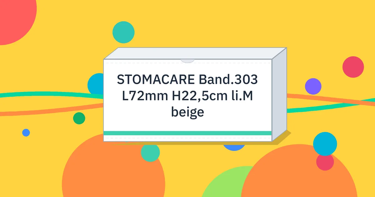 Symbolbild: Packung mit der Aufschrift STOMACARE Band.303 L72mm H22,5cm li.M beige (PZN 10840209) – Verfügbarkeit und Bezug in Apotheken in Frankfurt am Main
