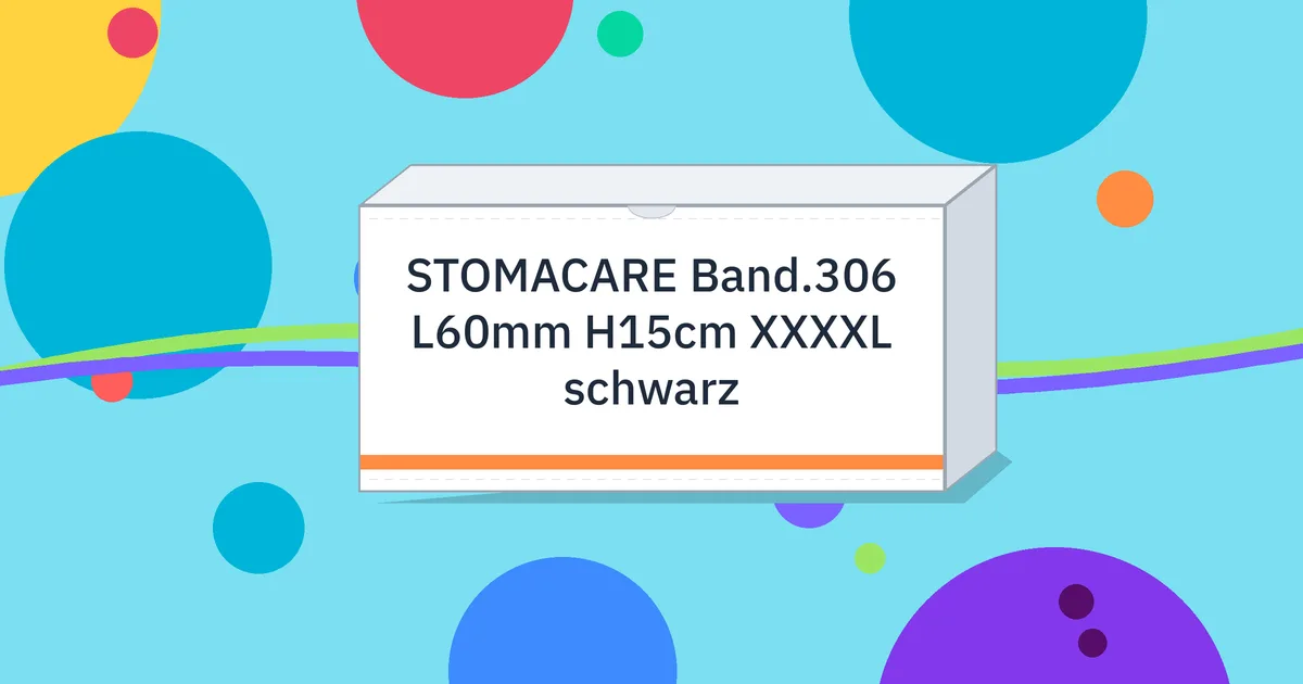 Symbolbild: Packung mit der Aufschrift STOMACARE Band.306 L60mm H15cm XXXXL schwarz (PZN 09437069) – Verfügbarkeit und Bezug in Apotheken in Frankfurt am Main