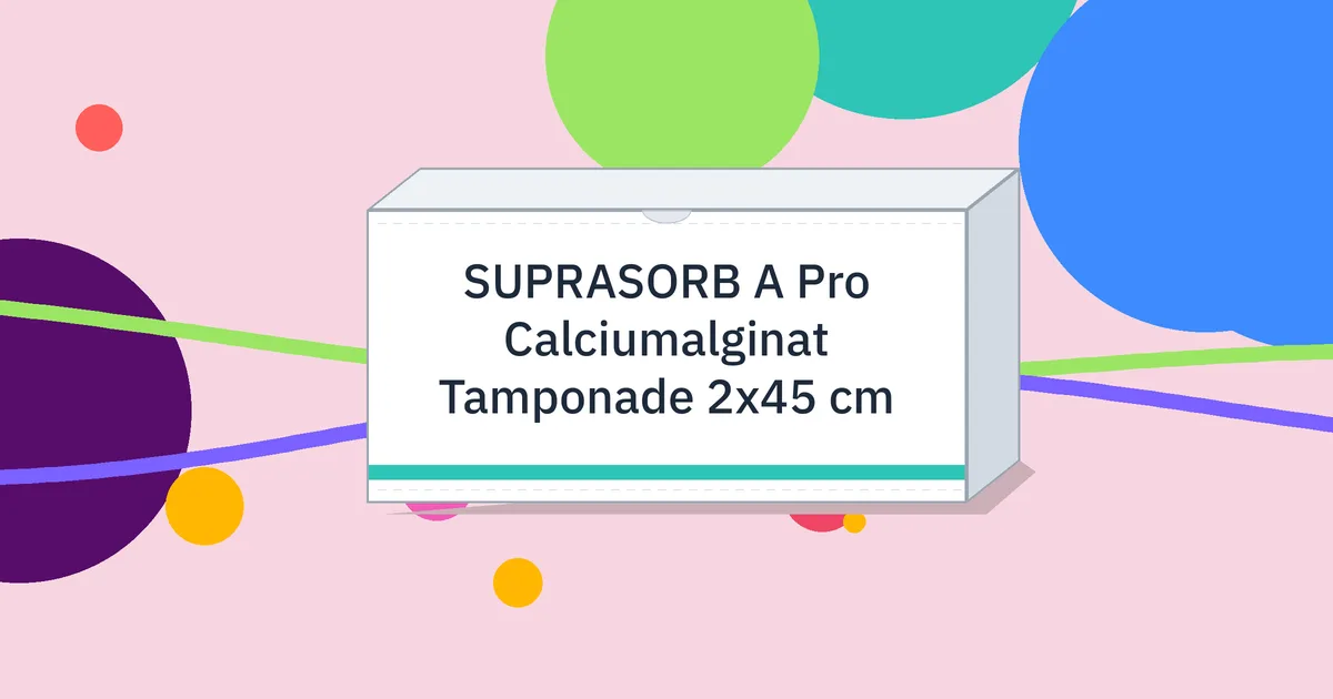 Symbolbild: Packung mit der Aufschrift SUPRASORB A Pro Calciumalginat Tamponade 2x45 cm (PZN 16760440) – Verfügbarkeit und Bezug in Apotheken in Frankfurt am Main