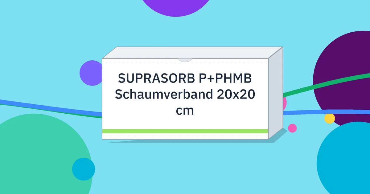 Symbolbild: Packung mit der Aufschrift SUPRASORB P+PHMB Schaumverband 20x20 cm (PZN 18604508) – Verfügbarkeit und Bezug in Apotheken in Frankfurt am Main