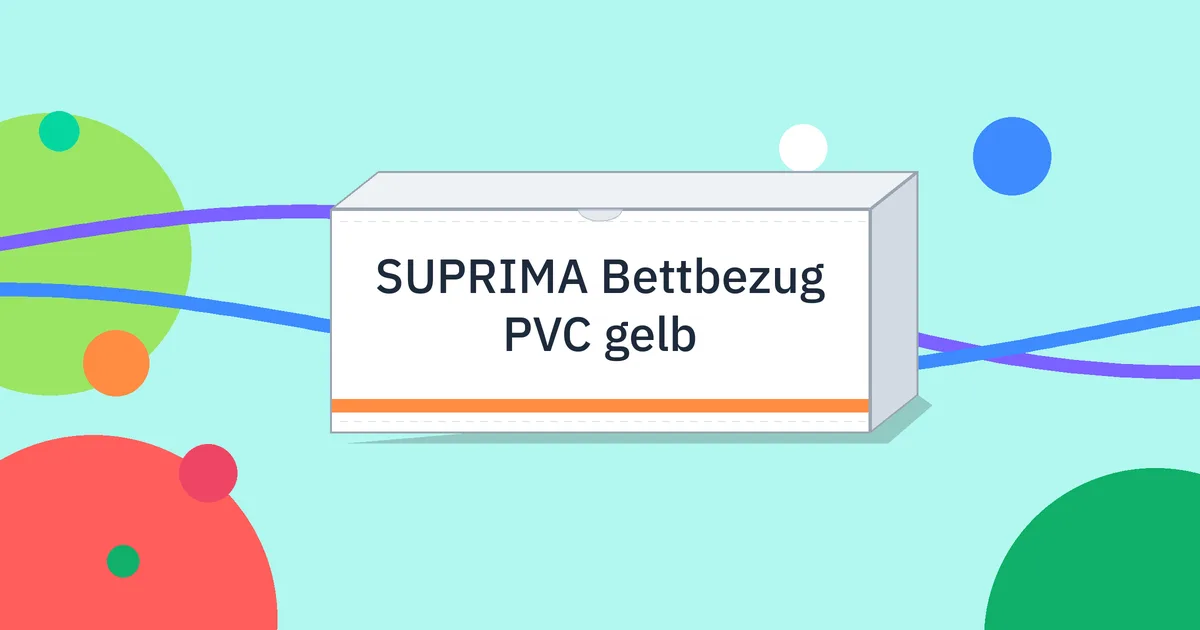 Symbolbild: Packung mit der Aufschrift SUPRIMA Bettbezug PVC gelb (PZN 04117526) – Verfügbarkeit und Bezug in Apotheken in Frankfurt am Main