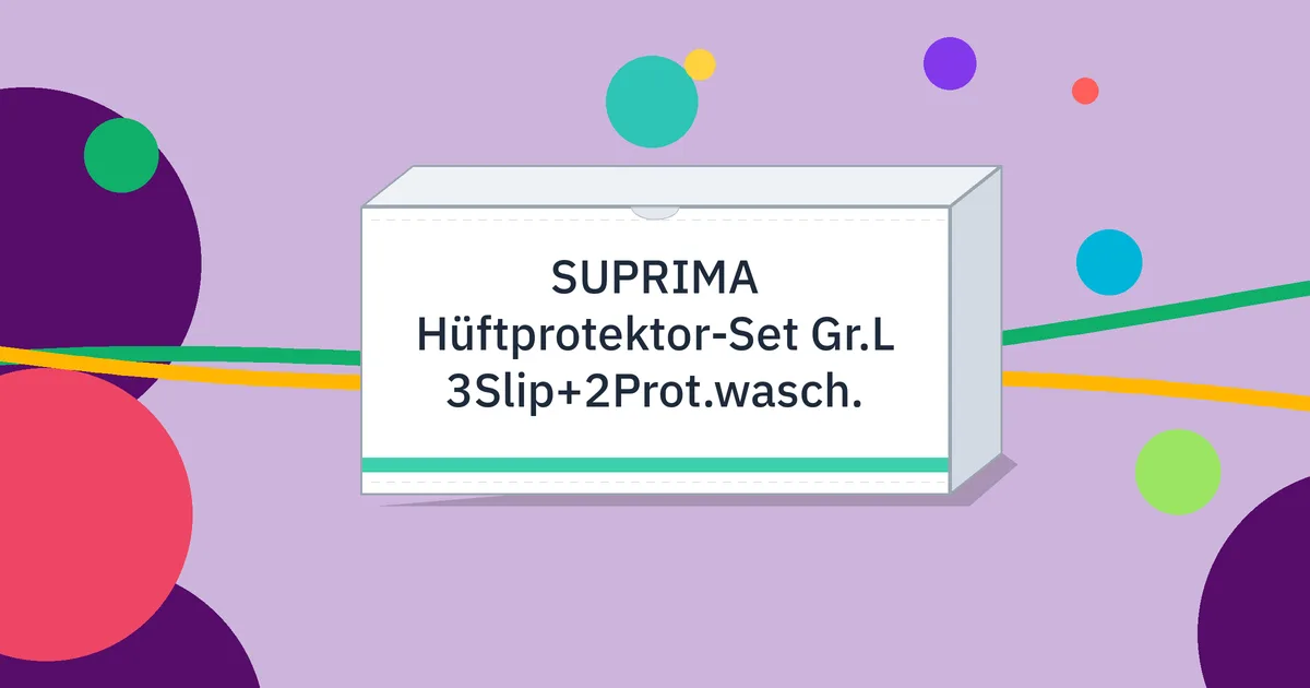 Symbolbild: Packung mit der Aufschrift SUPRIMA Hüftprotektor-Set Gr.L 3Slip+2Prot.wasch. (PZN 09784204) – Verfügbarkeit und Bezug in Apotheken in Frankfurt am Main
