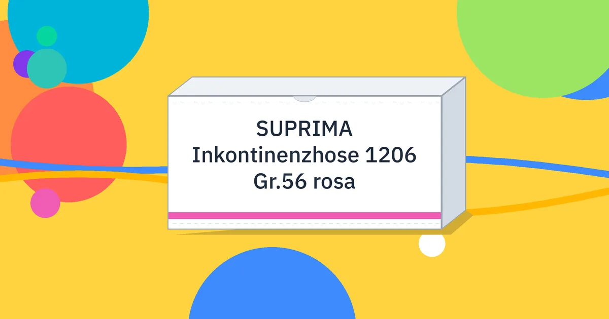 Symbolbild: Packung mit der Aufschrift SUPRIMA Inkontinenzhose 1206 Gr.56 rosa (PZN 03021712) – Verfügbarkeit und Bezug in Apotheken in Frankfurt am Main